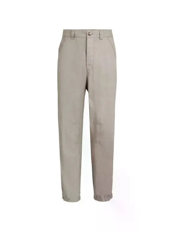 Brunello Cucinelli Linen Micro Chevron Trousers With Drawstring Hem