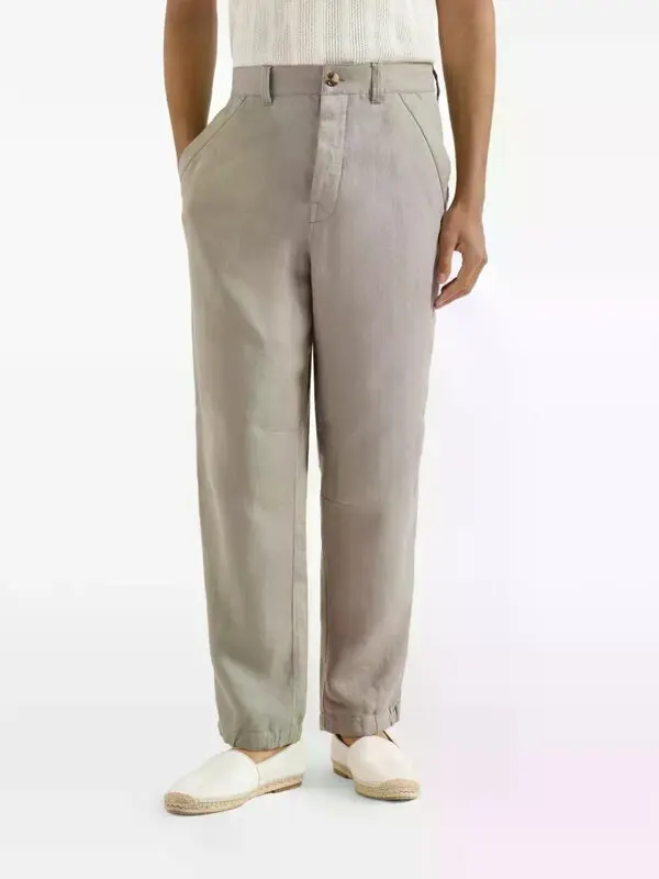 Brunello Cucinelli Linen Micro Chevron Trousers With Drawstring Hem