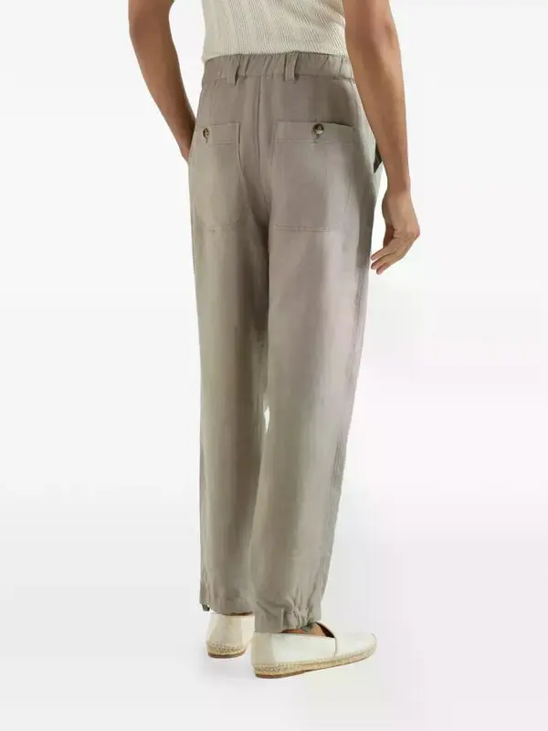 Brunello Cucinelli Linen Micro Chevron Trousers With Drawstring Hem
