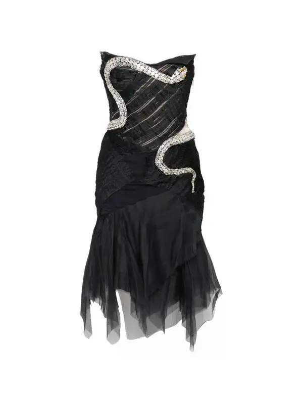 Gucci 2004 Crystal-snake Strapless Dress - Black