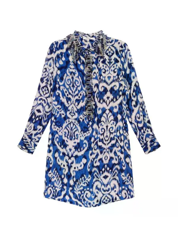 Malìparmi Ikat Print Bead Embellished V-neck Dress - Blue