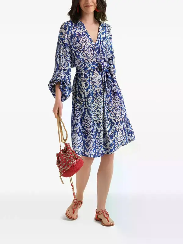 Malìparmi Ikat Print Bead Embellished V-neck Dress - Blue