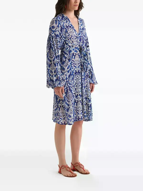 Malìparmi Ikat Print Bead Embellished V-neck Dress - Blue