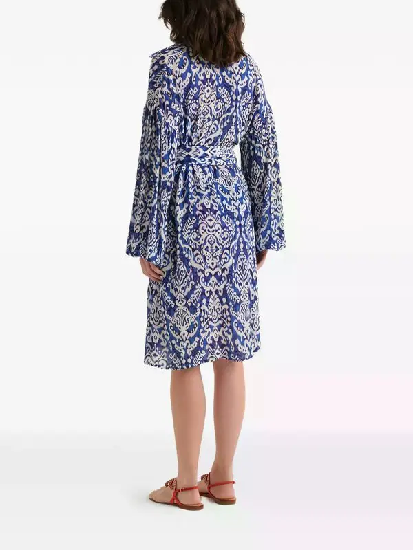 Malìparmi Ikat Print Bead Embellished V-neck Dress - Blue