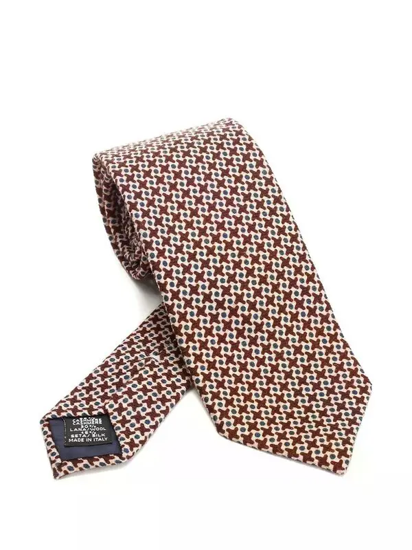 AL DUCA D’AOSTA 1902 Geometric Pattern Silk-blend Neck Tie - Brown