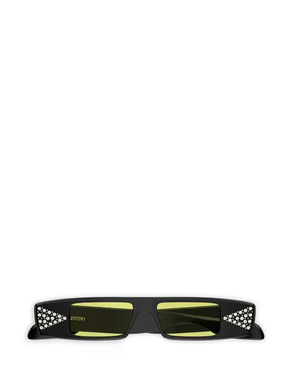 Valentino Garavani Crystal-embellished Rectangle Sunglasses - Black