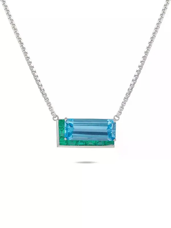LB EXCLUSIVE Platinum And 18k White Gold Topaz And Emerald Necklace - Silver