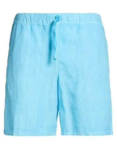 120% Lino Turquoise Linen Bermuda Shorts - Blue