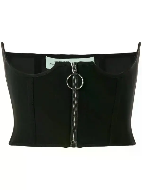 Off-White Cupless Corset Top With Silver-tone Ring Zipper - Black