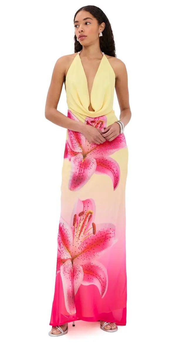 RUNAWAY THE LABEL Juliana Cowl High Slit Maxi Dress - Pink Lily