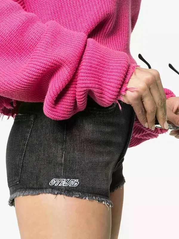 Heron Preston Distressed Hem Denim Shorts