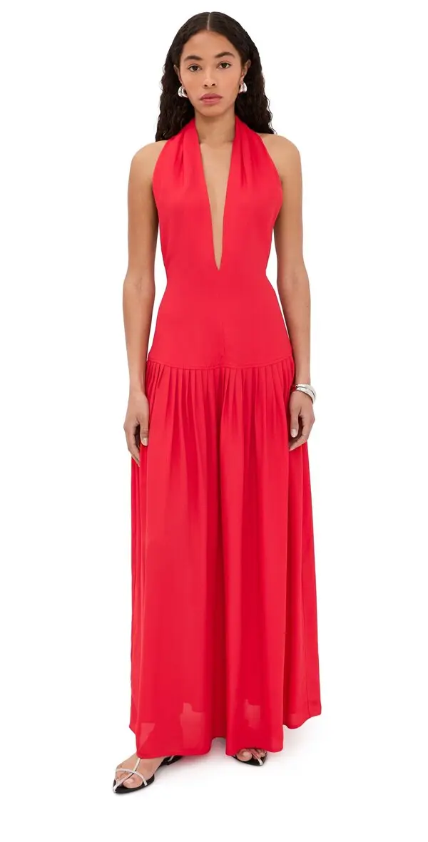 Proenza Schouler Red Viscose Halter Neck Maxi Dress