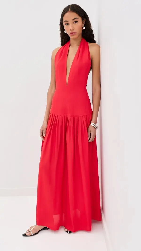 Proenza Schouler Red Viscose Halter Neck Maxi Dress