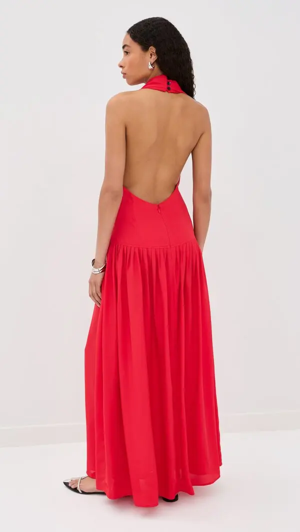 Proenza Schouler Red Viscose Halter Neck Maxi Dress
