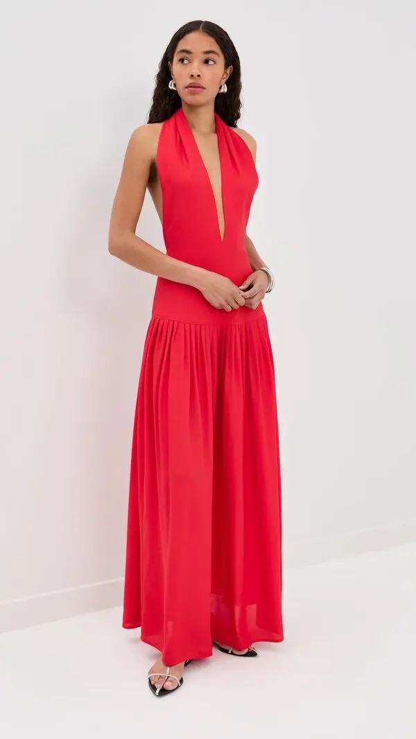 Proenza Schouler Red Viscose Halter Neck Maxi Dress