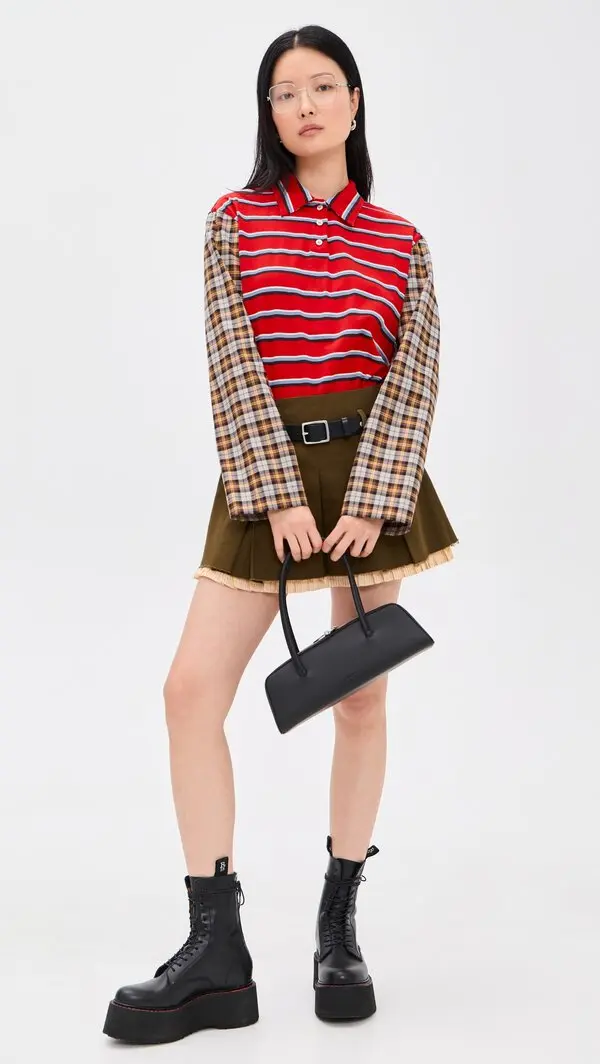 MSGM Striped Polo With Contrast Plaid Sleeves