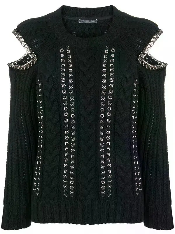 Alexander McQueen Chain Detail Cold Shoulder Sweater