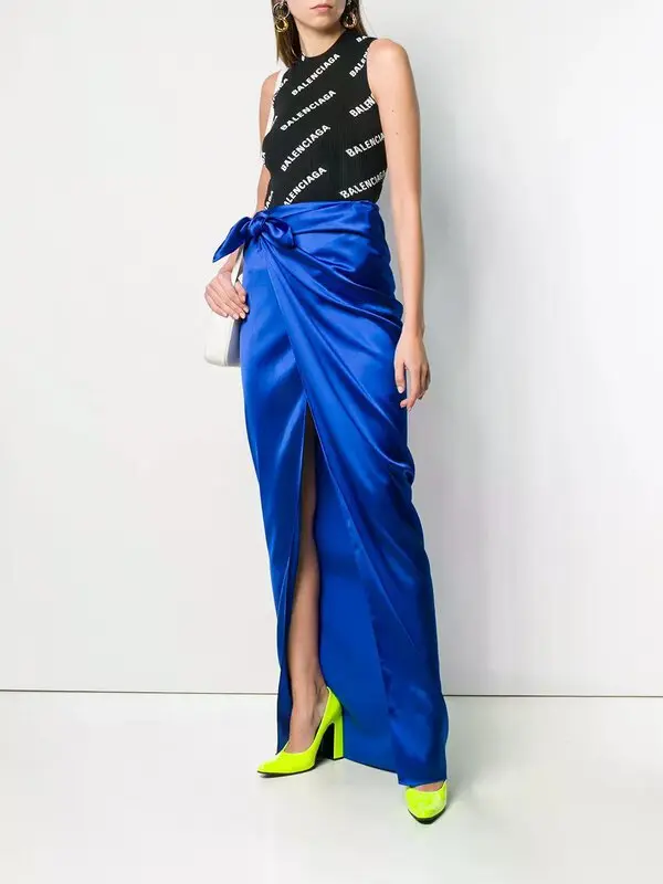 Balenciaga Royal Satin Wrap Maxi Skirt
