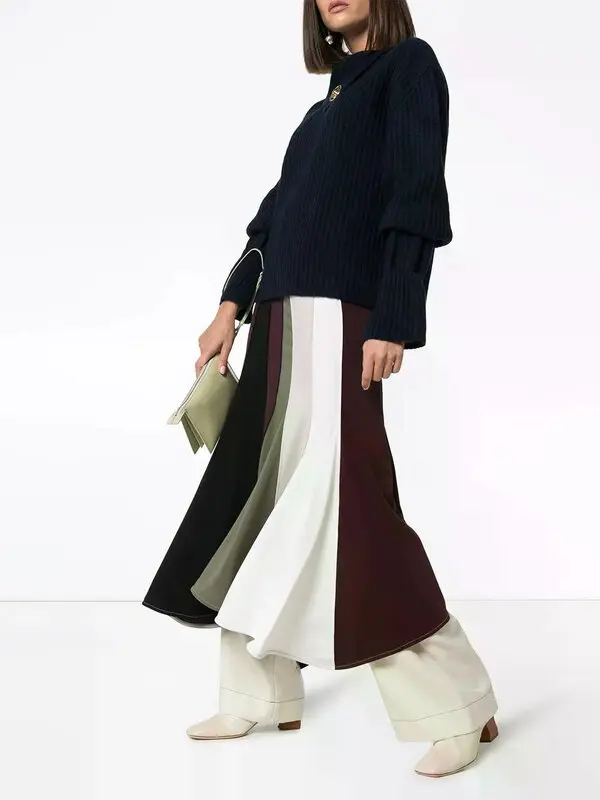 JW Anderson Asymmetrical Foldover Neck Ribbed Knit Sweater With Gold-tone Snap-buttons