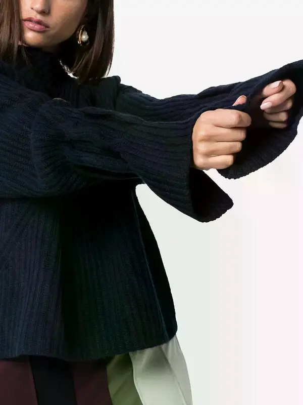 JW Anderson Asymmetrical Foldover Neck Ribbed Knit Sweater With Gold-tone Snap-buttons