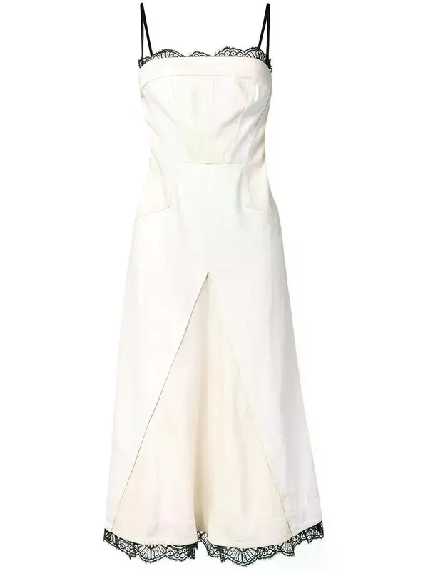 Alexander McQueen Scalloped Lace Denim Midi Dress - Neutrals