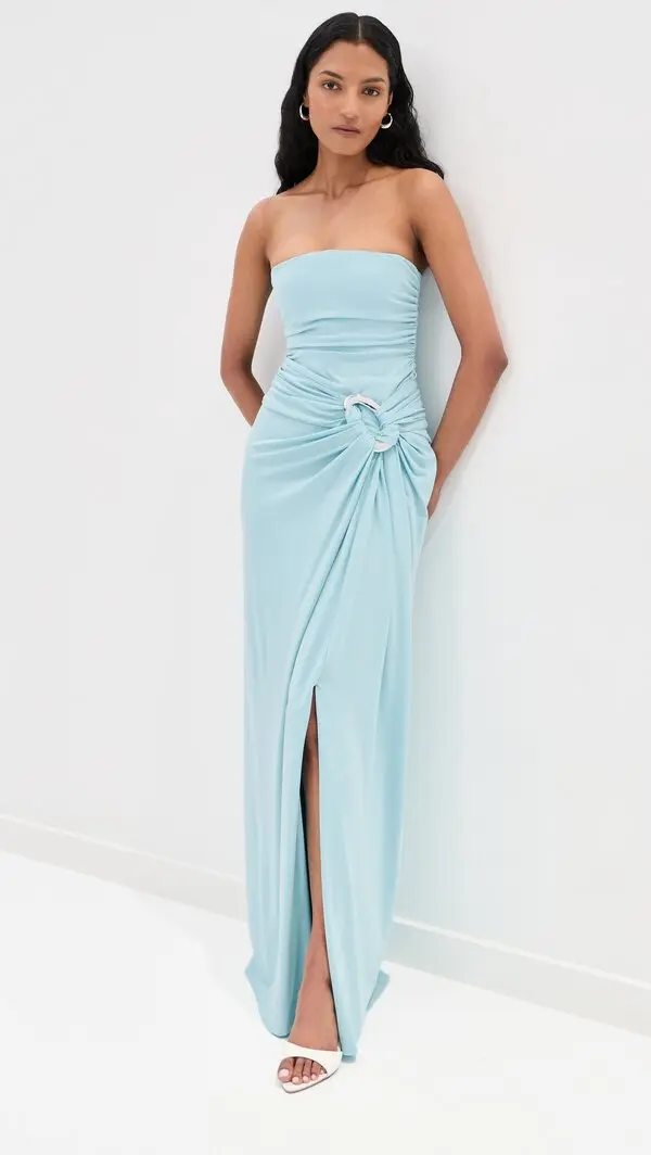 Simkhai Sleeveless Bustier Gown With Ring Embellishment - Pool