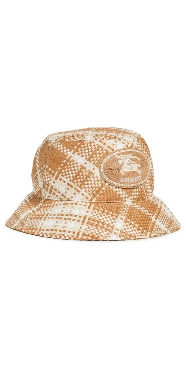 Burberry Woven Raffia Bucket Hat - Finch Beige Ip Check