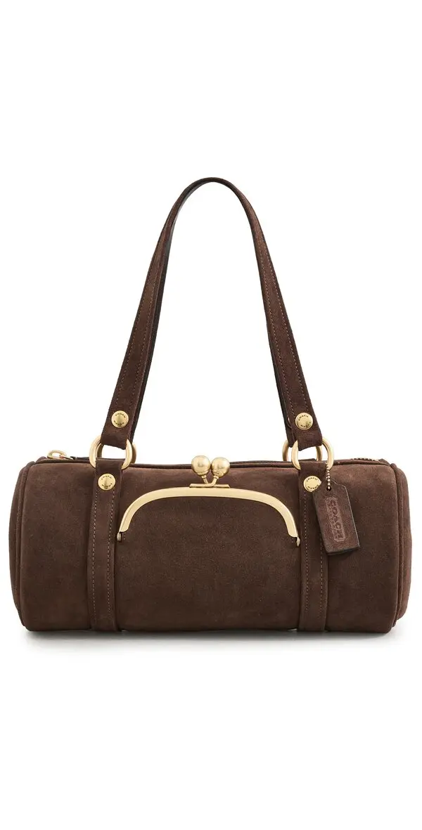 COACH Suede Kisslock Barrel Bag