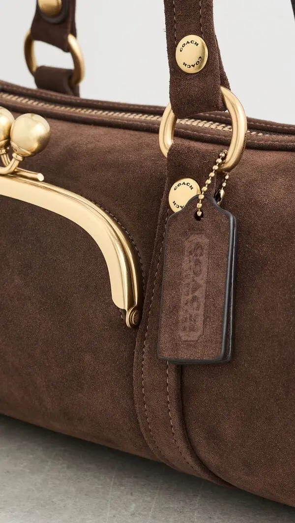 COACH Suede Kisslock Barrel Bag