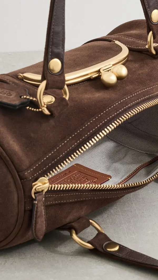 COACH Suede Kisslock Barrel Bag