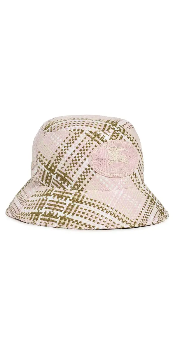 Burberry Woven Raffia Bucket Hat - Mallow Pink Ip Check