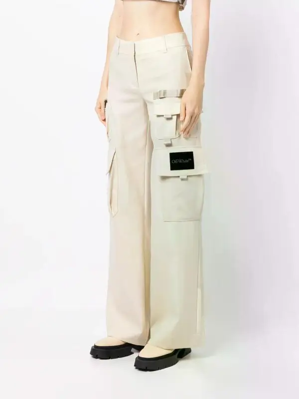 Off-White Virgin Wool Wide-leg Cargo Trousers - Neutrals