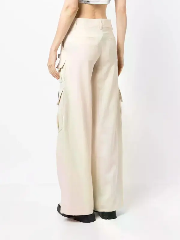 Off-White Virgin Wool Wide-leg Cargo Trousers - Neutrals
