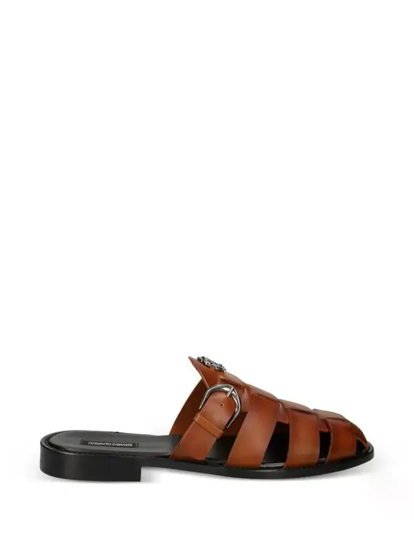 Roberto Cavalli Appliqué Buckled Woven Sandals