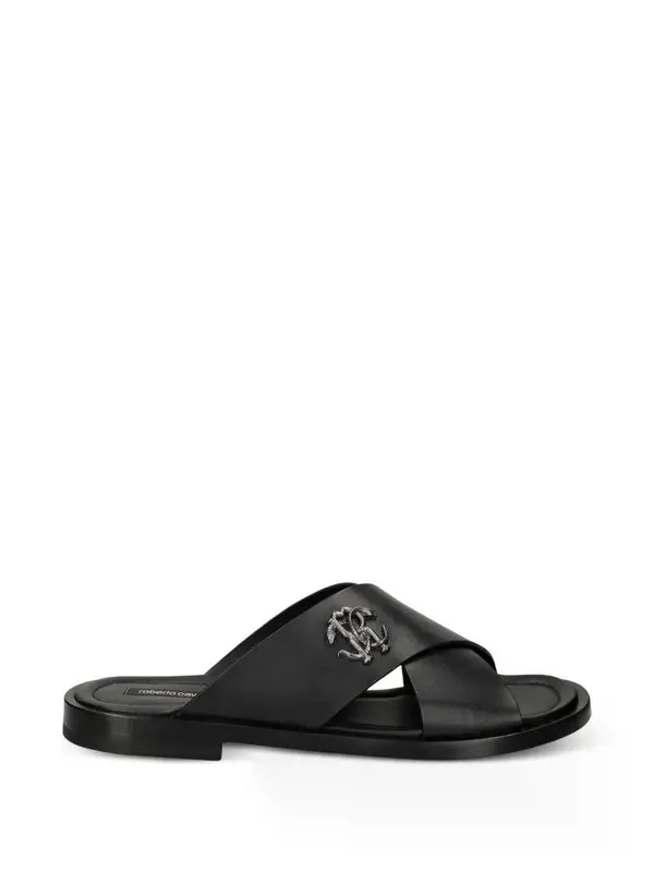 Roberto Cavalli Mirror Snake Logo Flat Sandals