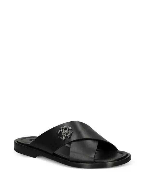 Roberto Cavalli Mirror Snake Logo Flat Sandals