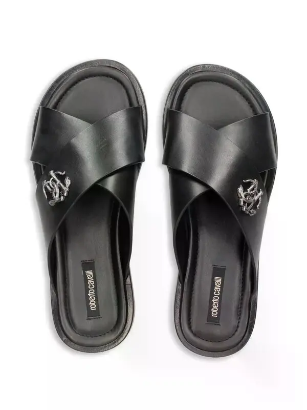 Roberto Cavalli Mirror Snake Logo Flat Sandals