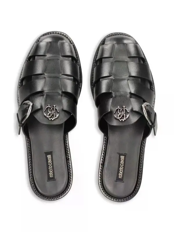 Roberto Cavalli Logo-appliqué Caged Sandals - Black