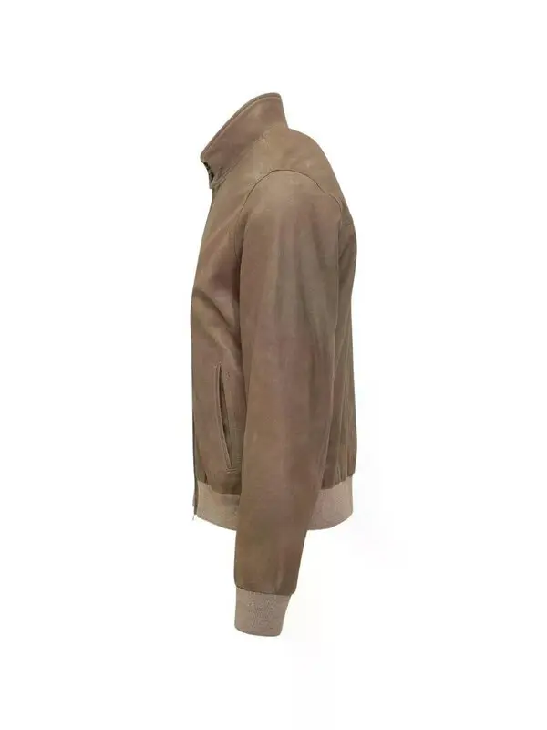 RENZO ROMAGNOLI High-neck Leather Bomber Jacket