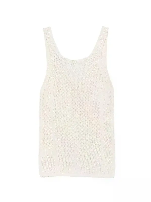 ROBERTO COLLINA Open-knit V-neck Sleeveless Top - Neutrals