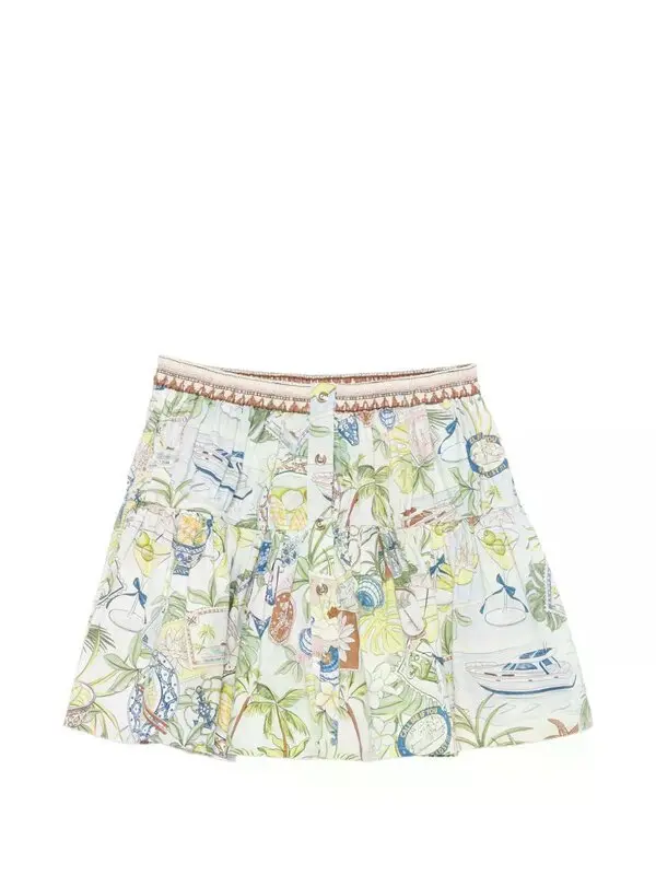 Maje Postcard Print Ruffled Skirt - Green
