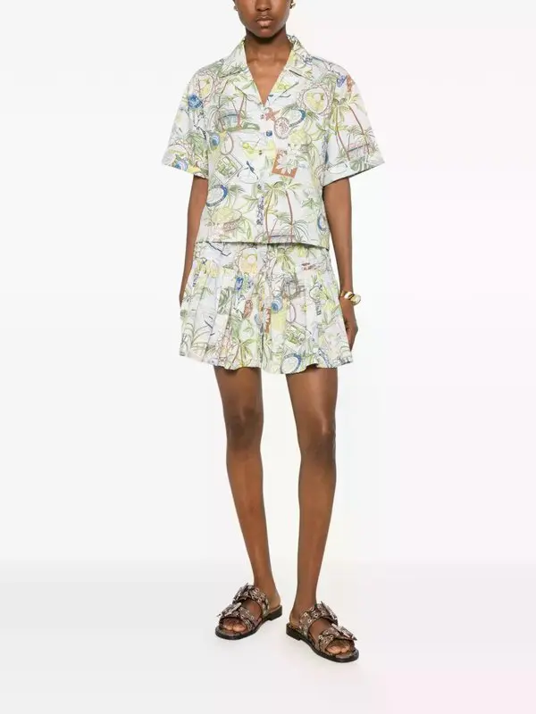 Maje Postcard Print Ruffled Skirt - Green