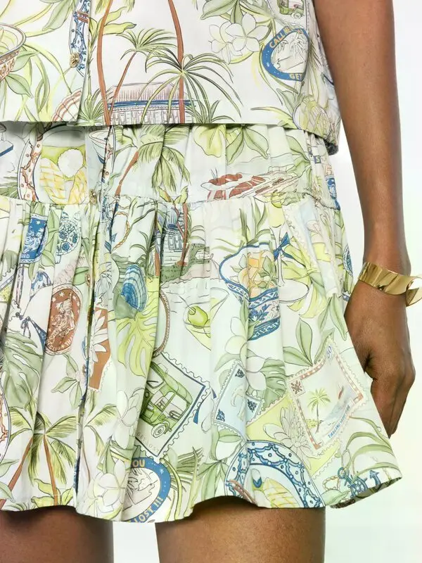 Maje Postcard Print Ruffled Skirt - Green