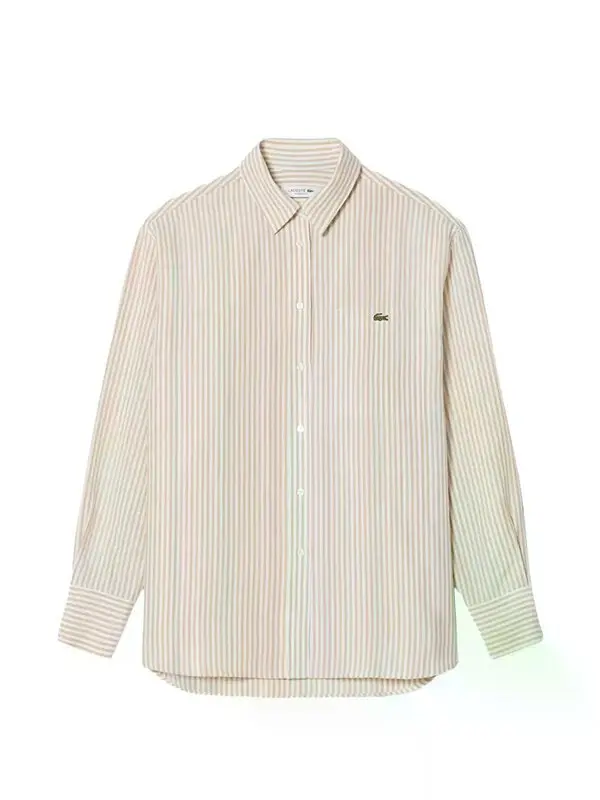 Lacoste Striped Logo Patch Shirt - Neutrals