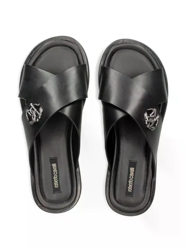 Roberto Cavalli Mirror Snake Flat Sandals