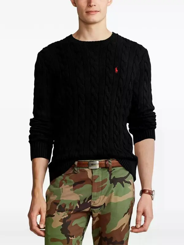 Polo Ralph Lauren Cable-knit Crewneck Sweater With Embroidered Pony - Black