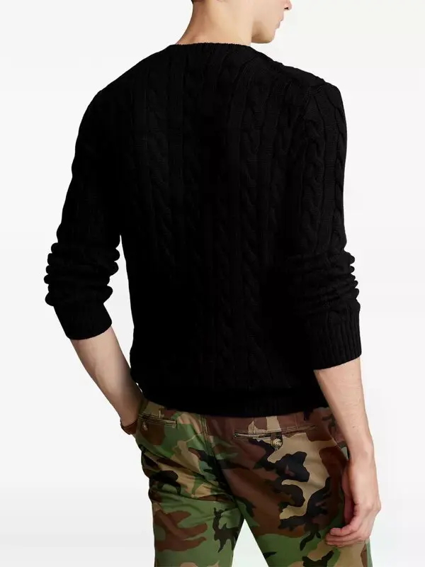 Polo Ralph Lauren Cable-knit Crewneck Sweater With Embroidered Pony - Black