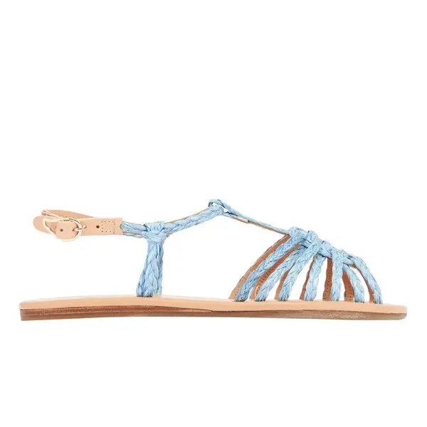 ANCIENT GREEK SANDALS Ivilai Braided Raffia Sandals With Leather Back Strap - Blue