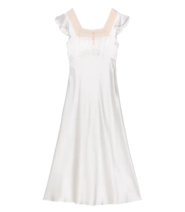 DÔEN Corina Silk Satin Midi Dress With Lace Trim - Salt