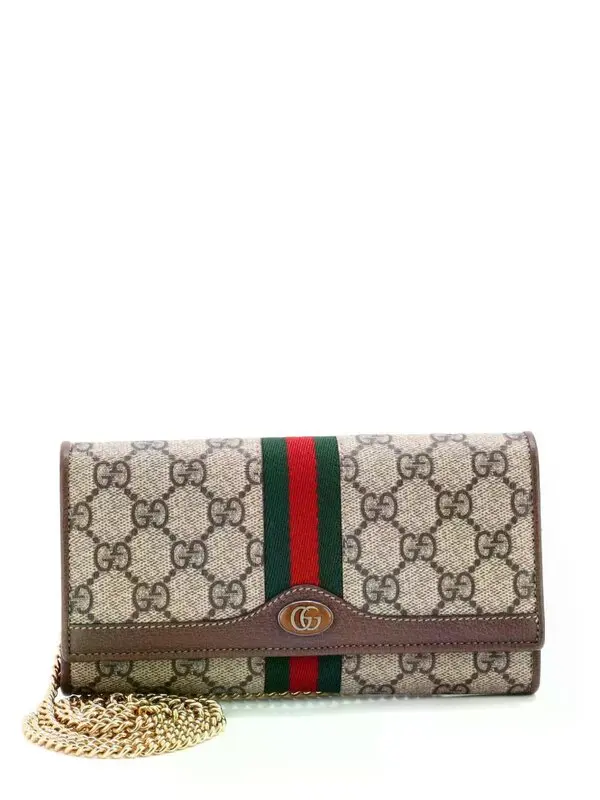 Gucci Ophidia Chain Wallet Gg Coated Canvas Crossbody Bag - Brown